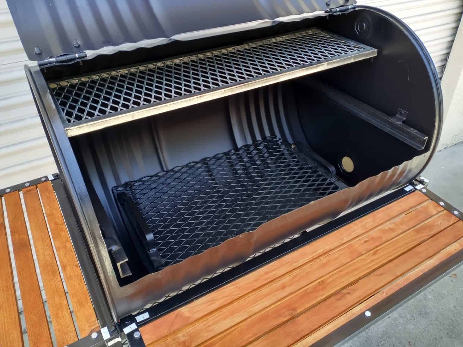 Single BBQ Barrel Custom Grill with Wood Countertops